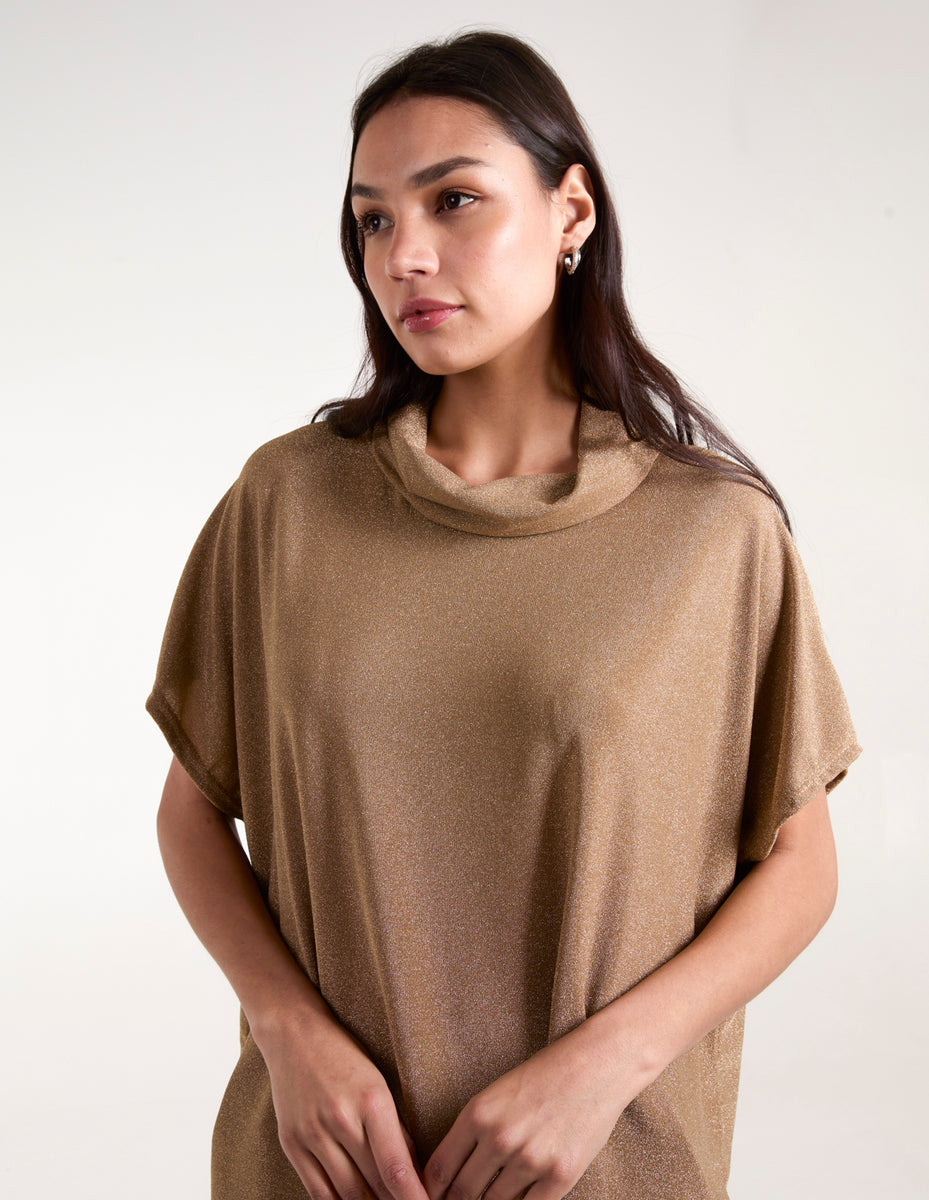 Gold | Roll Neck Oversize Lurex Top | Blue Vanilla