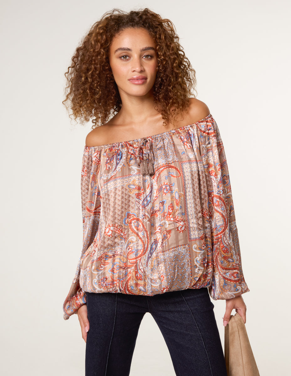 Mocha | Bardot Puff Ball Blouse | Blue Vanilla