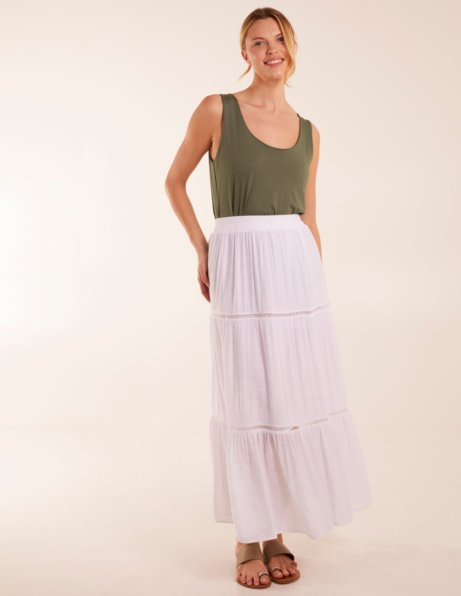 White | Ladder Trim Maxi Skirt | Blue Vanilla