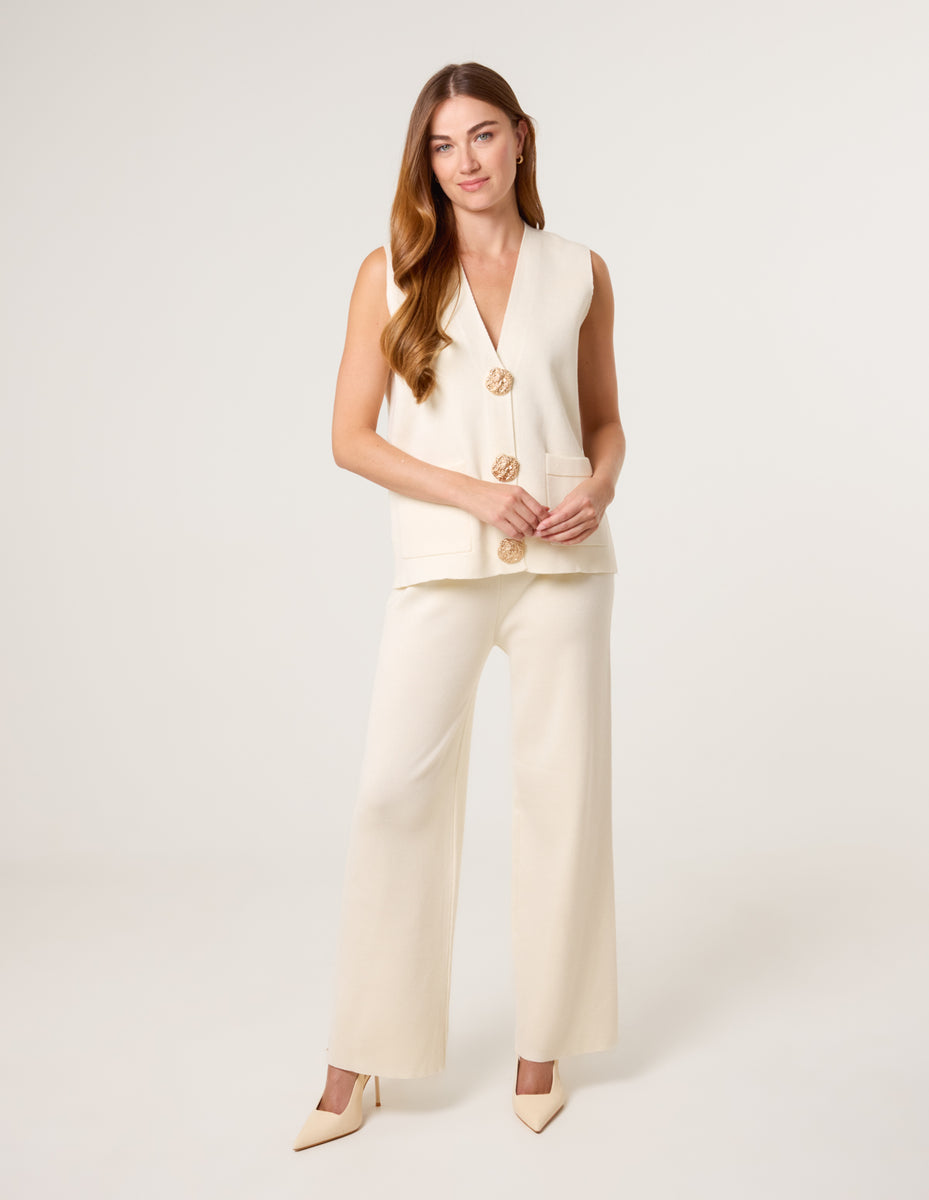 Beige | Two -Piece Set With Gold Button Details | Blue Vanilla