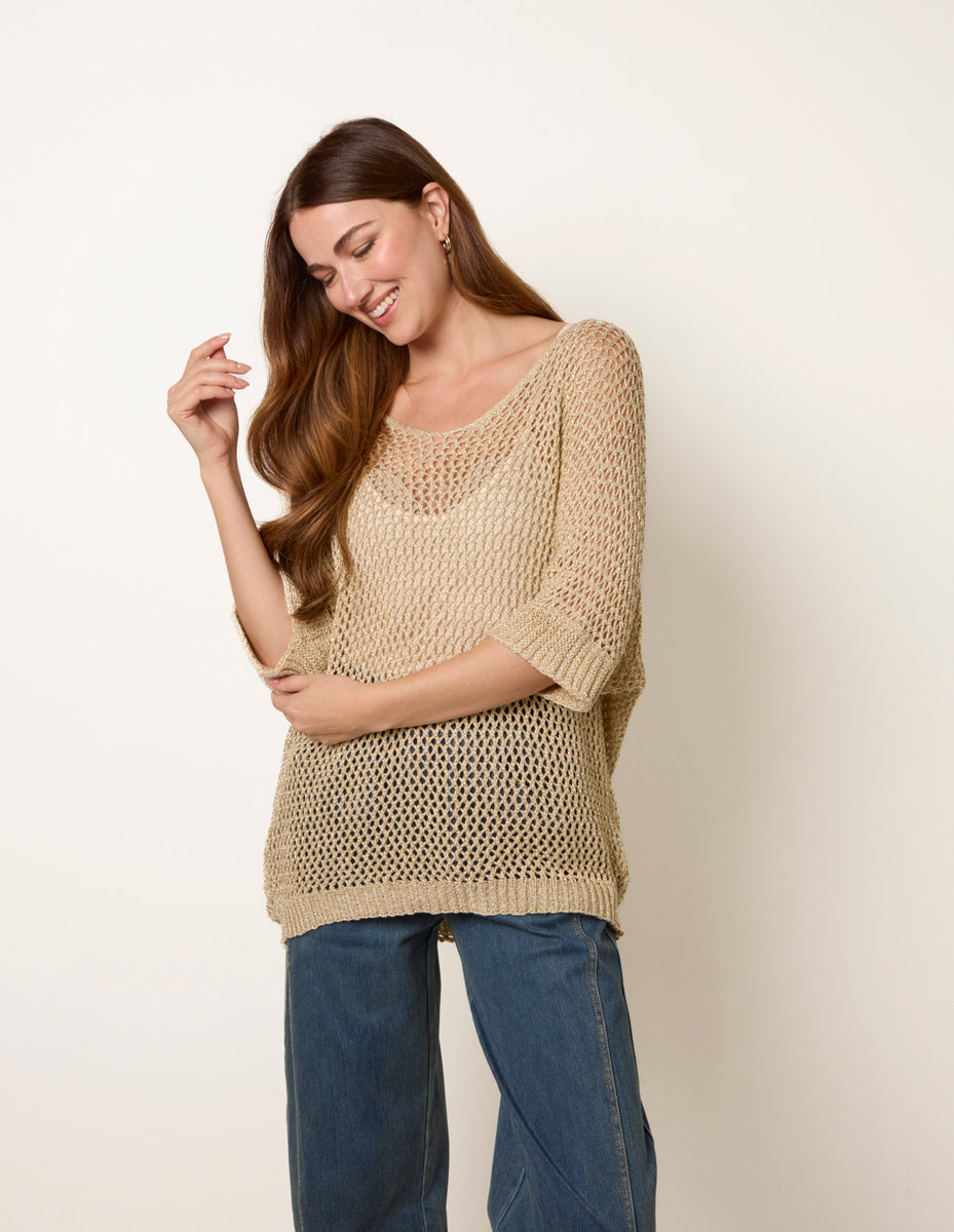 Gold | Metallic Crochet Top | Blue Vanilla