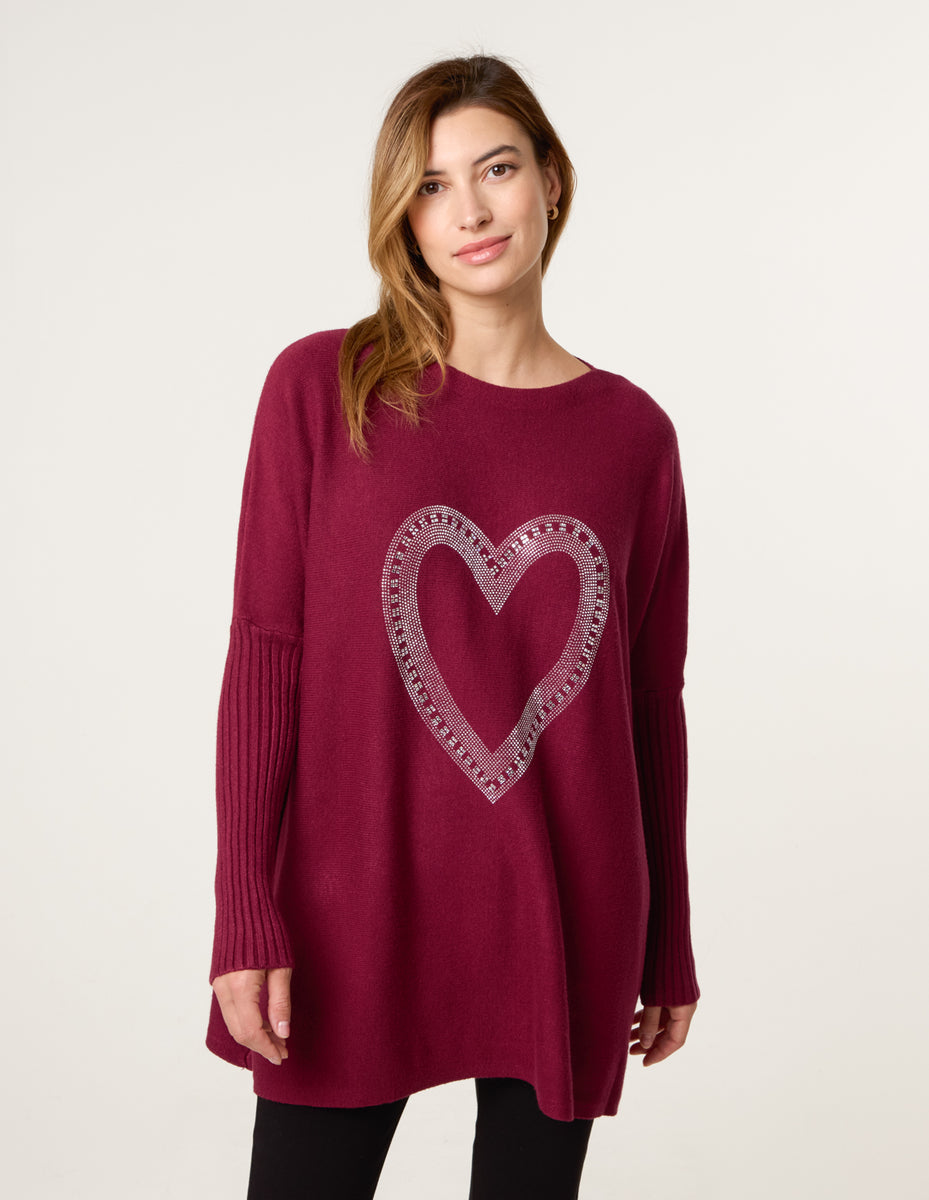 Berry | Heart Diamante Oversized Jumper | Blue Vanilla