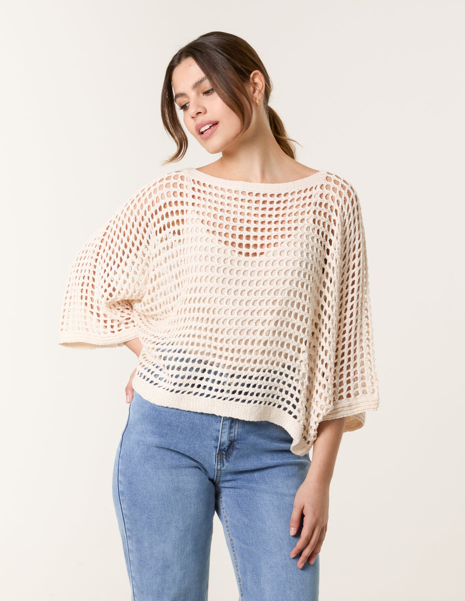 Stone | Round Neck Net Top | Blue Vanilla