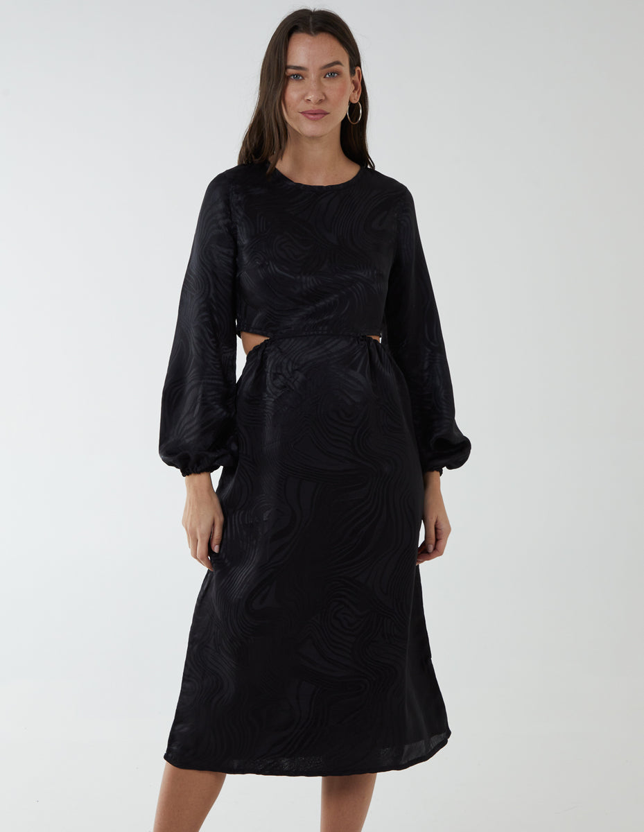Black | Crew Neck Cut Out Midi Dress | Blue Vanilla
