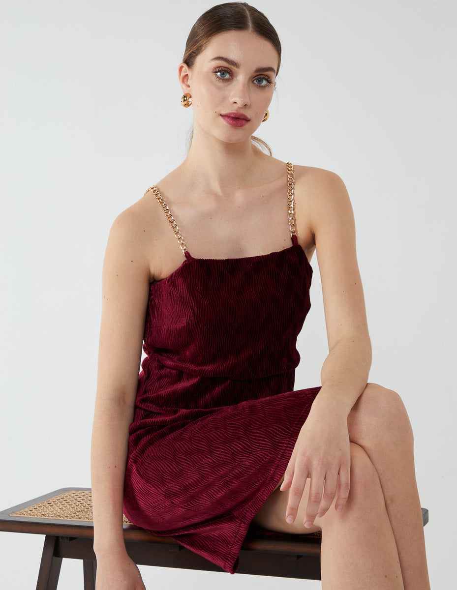 Wine | Chain Strap Mini Dress | Blue Vanilla